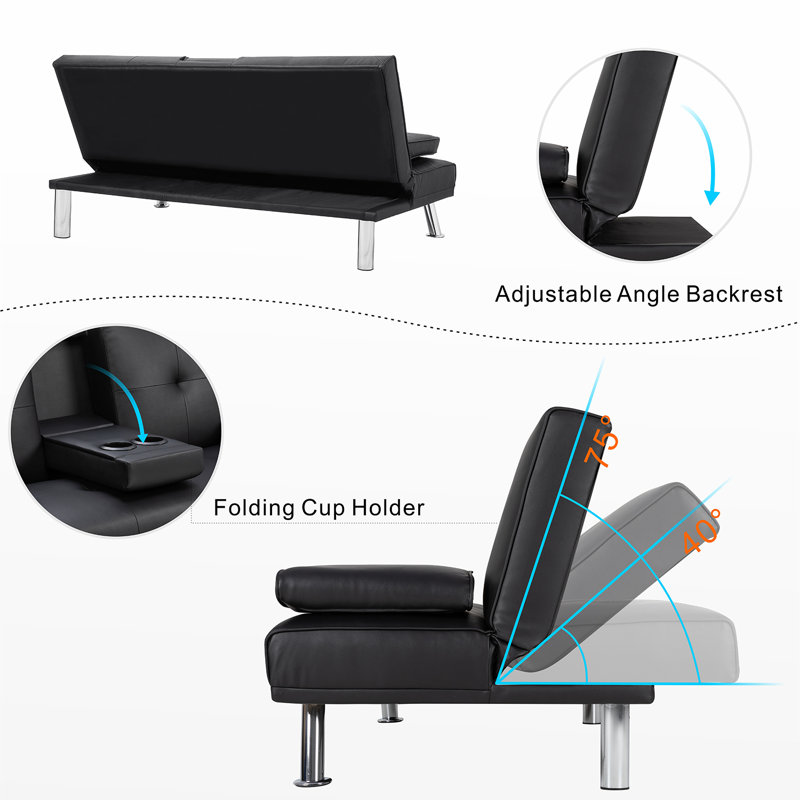 Zipcode Design™ Advait Twin 65.35" Faux Leather Split Back Convertible Sofa & Reviews | Wayfair